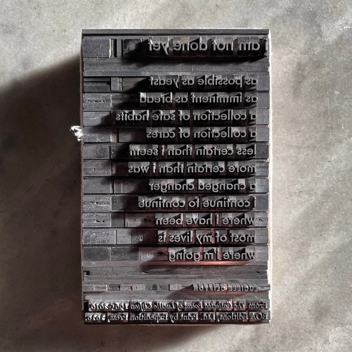 Lucille Clifton "i am not done yet" letterpress notecard | Expedition Press