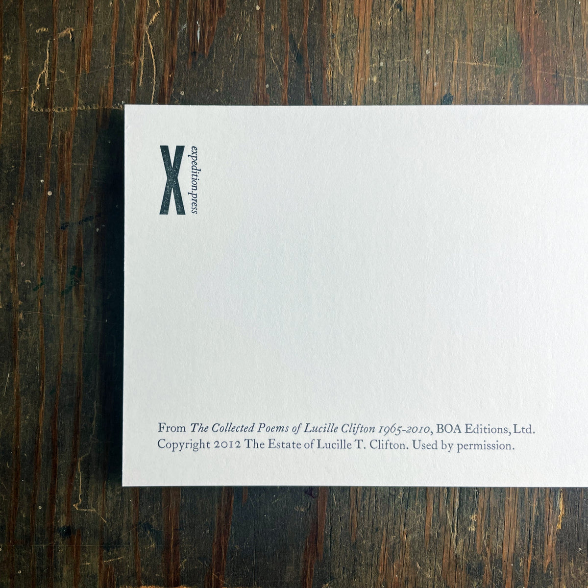 Lucille Clifton "i am not done yet" letterpress notecard | Expedition Press