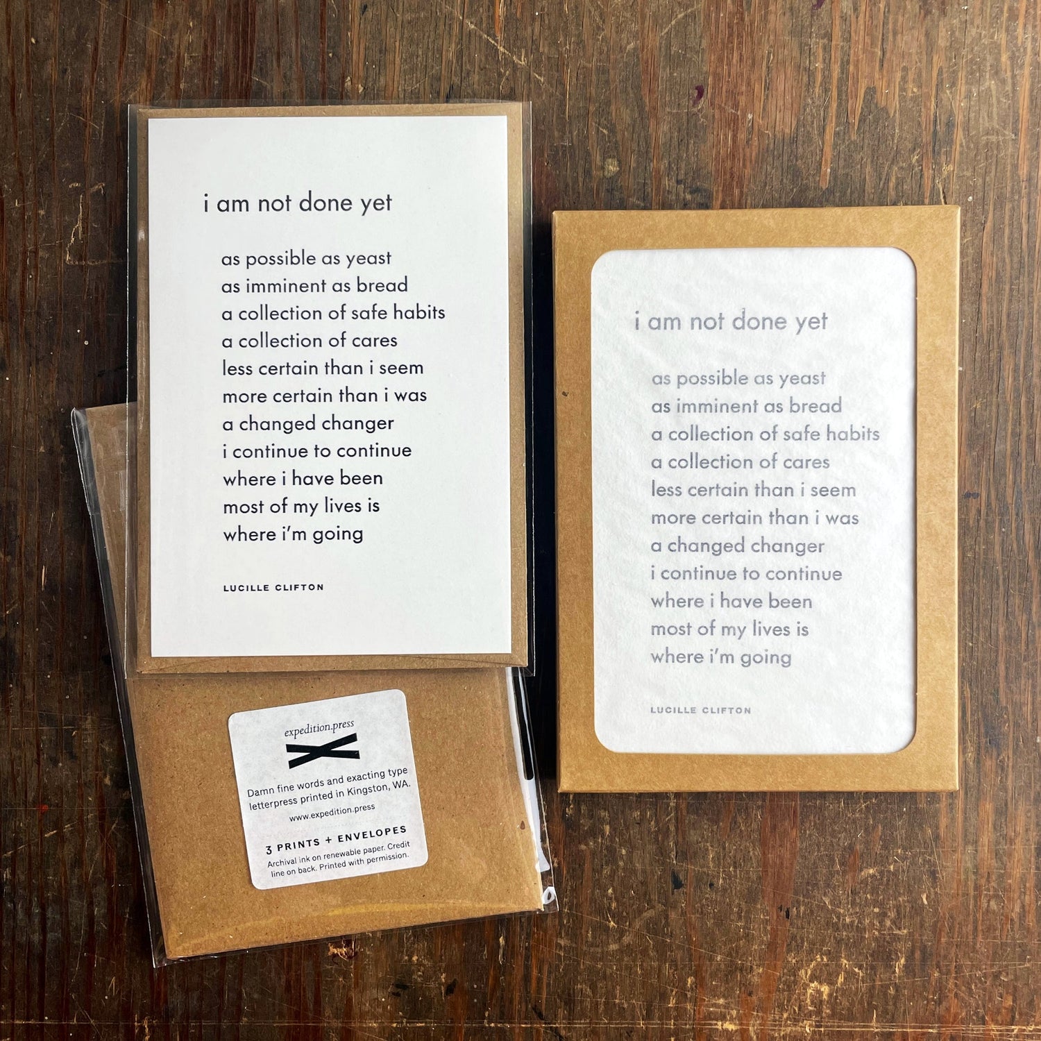Lucille Clifton "i am not done yet" letterpress notecard | Expedition Press