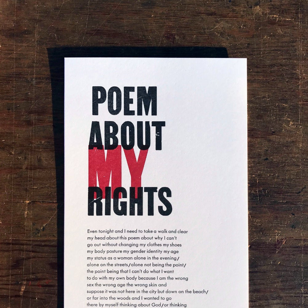 June Jordan poetry broadside "Poem about My Rights" | Expedition Press